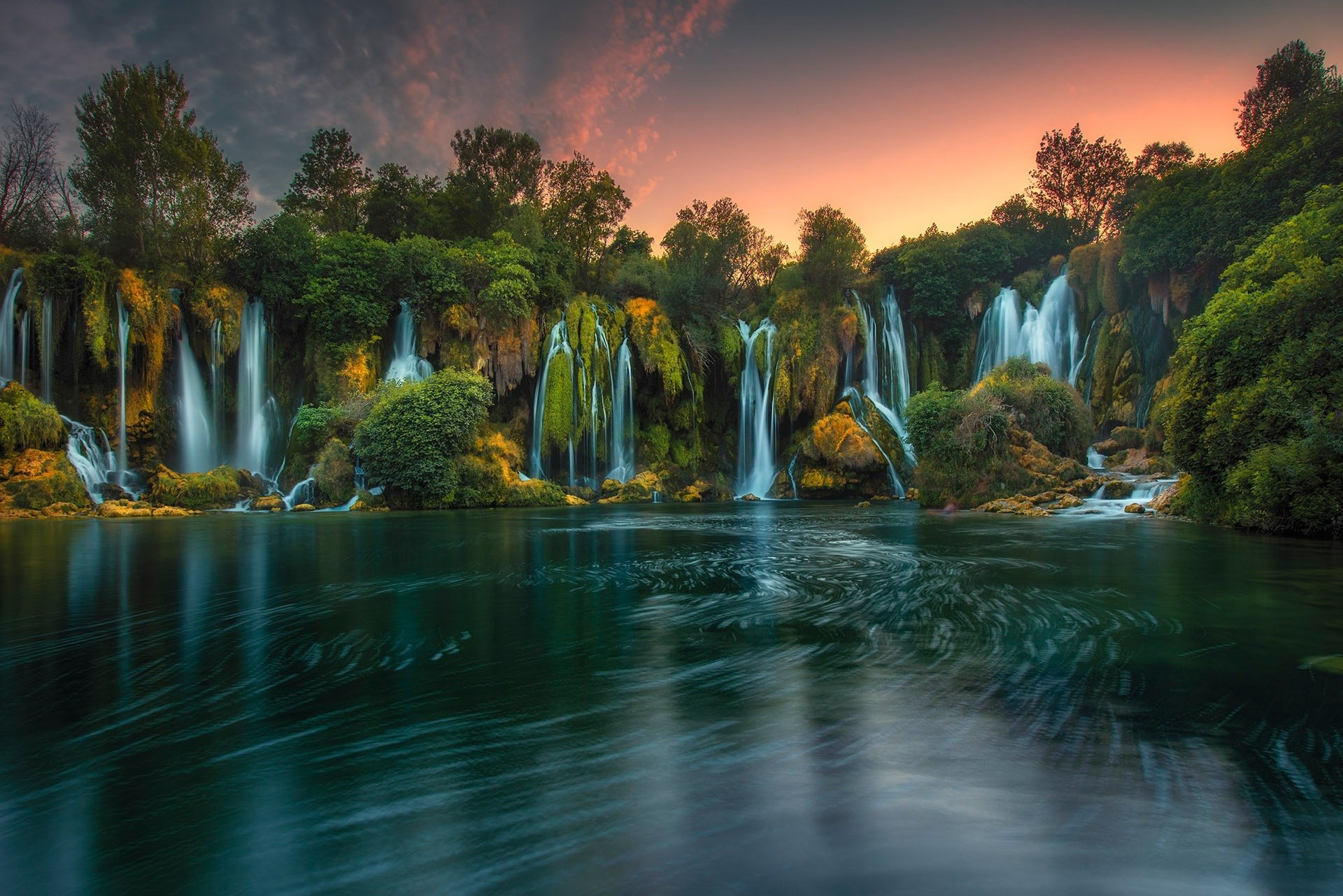 Download Greenery Lake Nature Waterfall HD Wallpaper