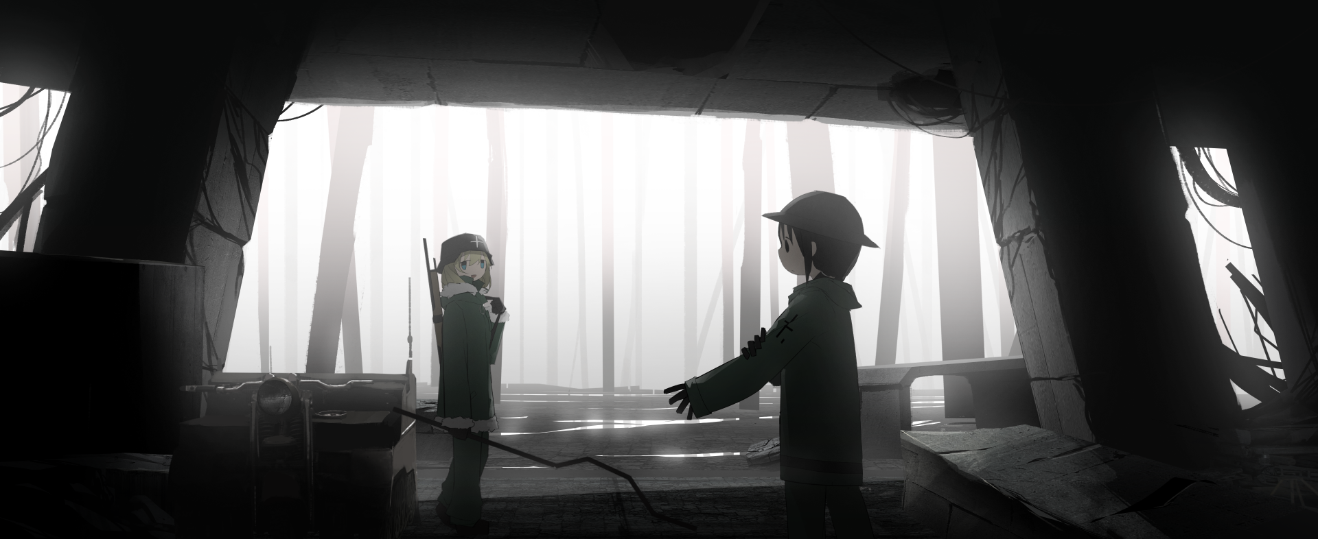 Girls' Last Tour HD Wallpaper: Yuuri & Chito in a Quiet Forest Scene by ...