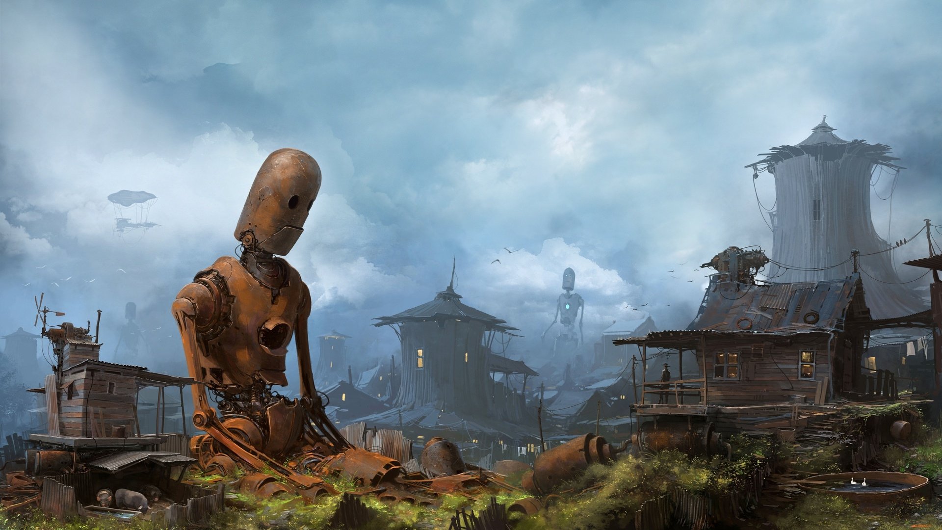 Download Town Sci Fi Robot HD Wallpaper by Alejandro Burdisio