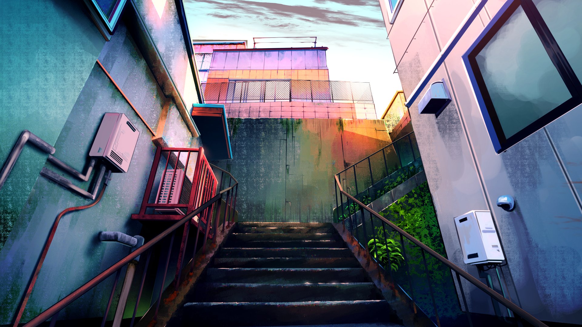 Anime Building Stairs - HD Wallpaper by smile