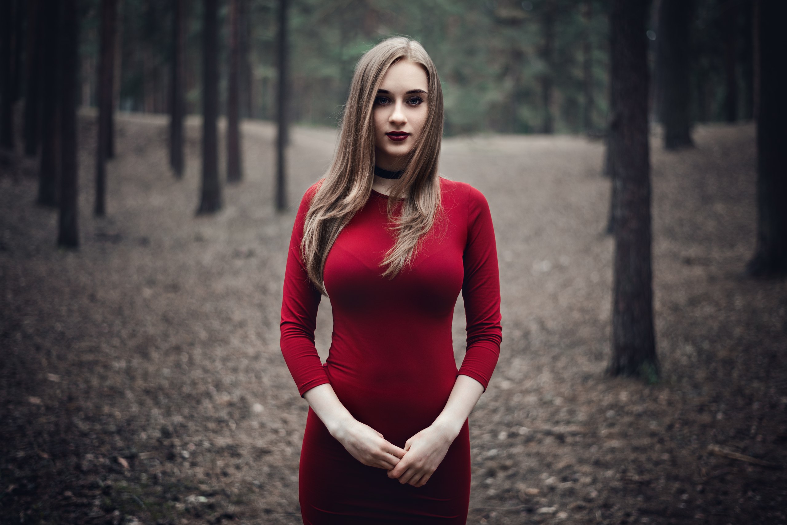 Download Lipstick Blonde Long Hair Red Dress Depth Of Field Woman Model ...