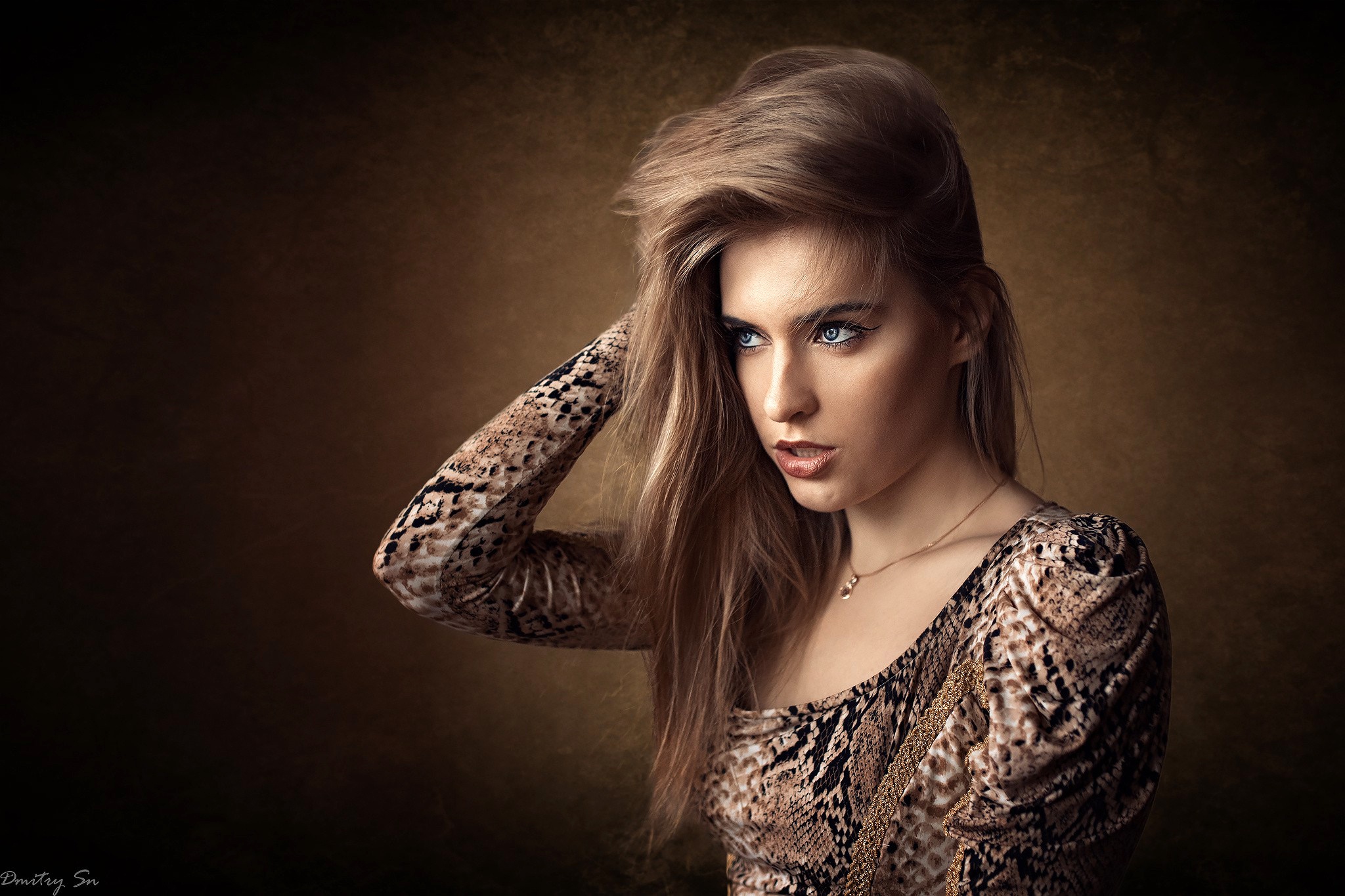 Download Blue Eyes Long Hair Brunette Woman Model HD Wallpaper by Dmitry Sn