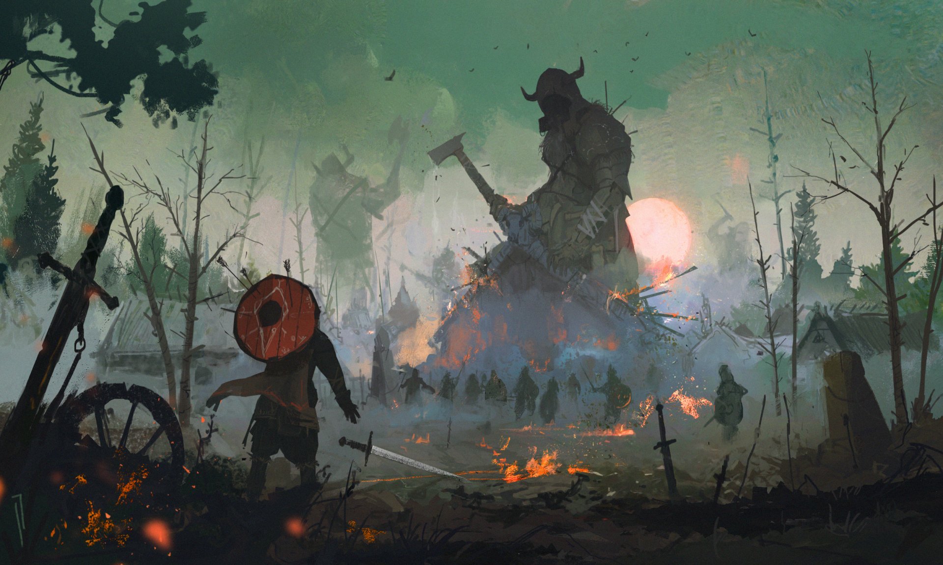 Giant Fantasy Warrior Battle - HD Wallpaper by Ismail Inceoglu
