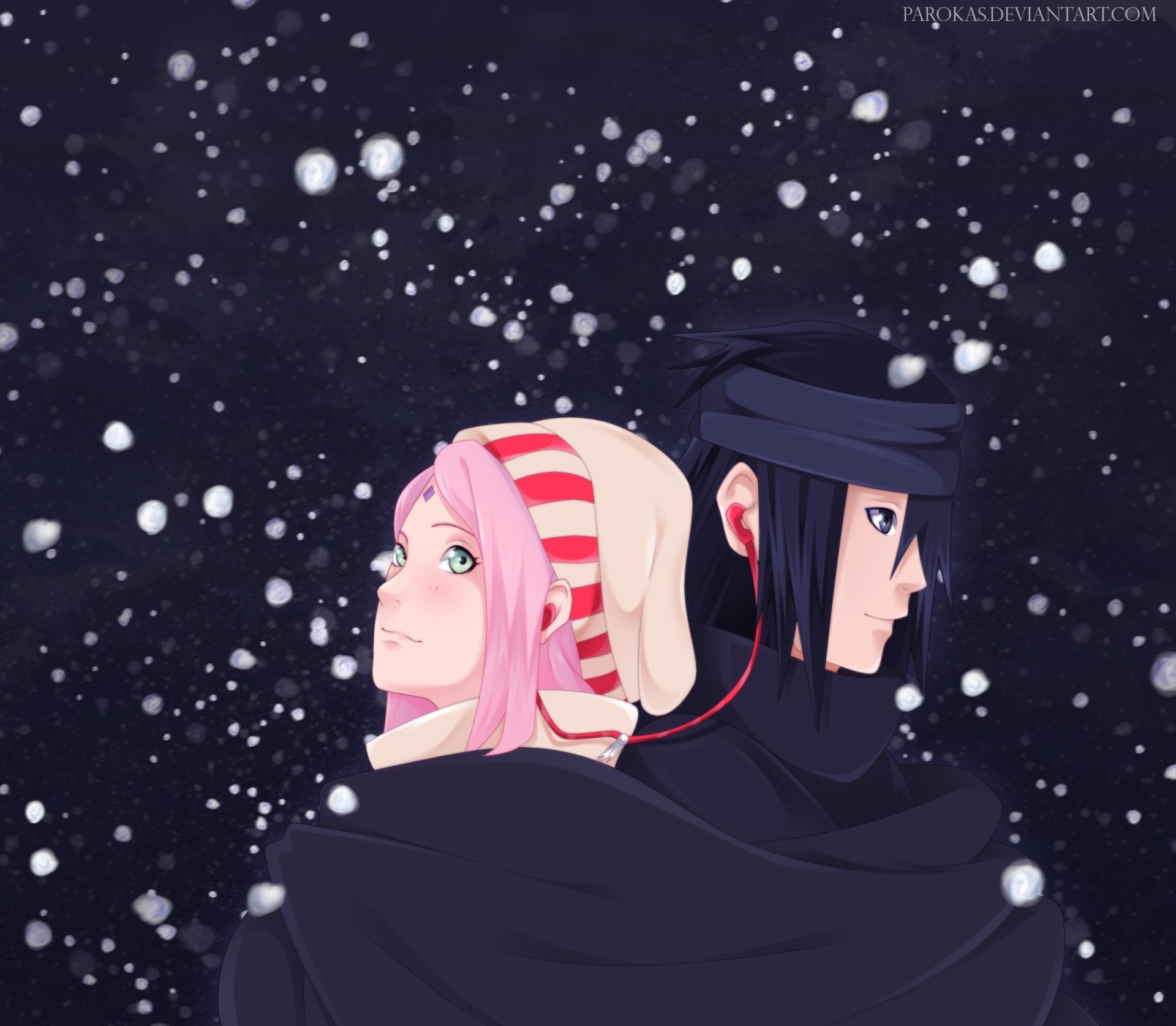 Sasuke & Sakura Winter Night HD Wallpaper | Naruto Anime Art by parokas