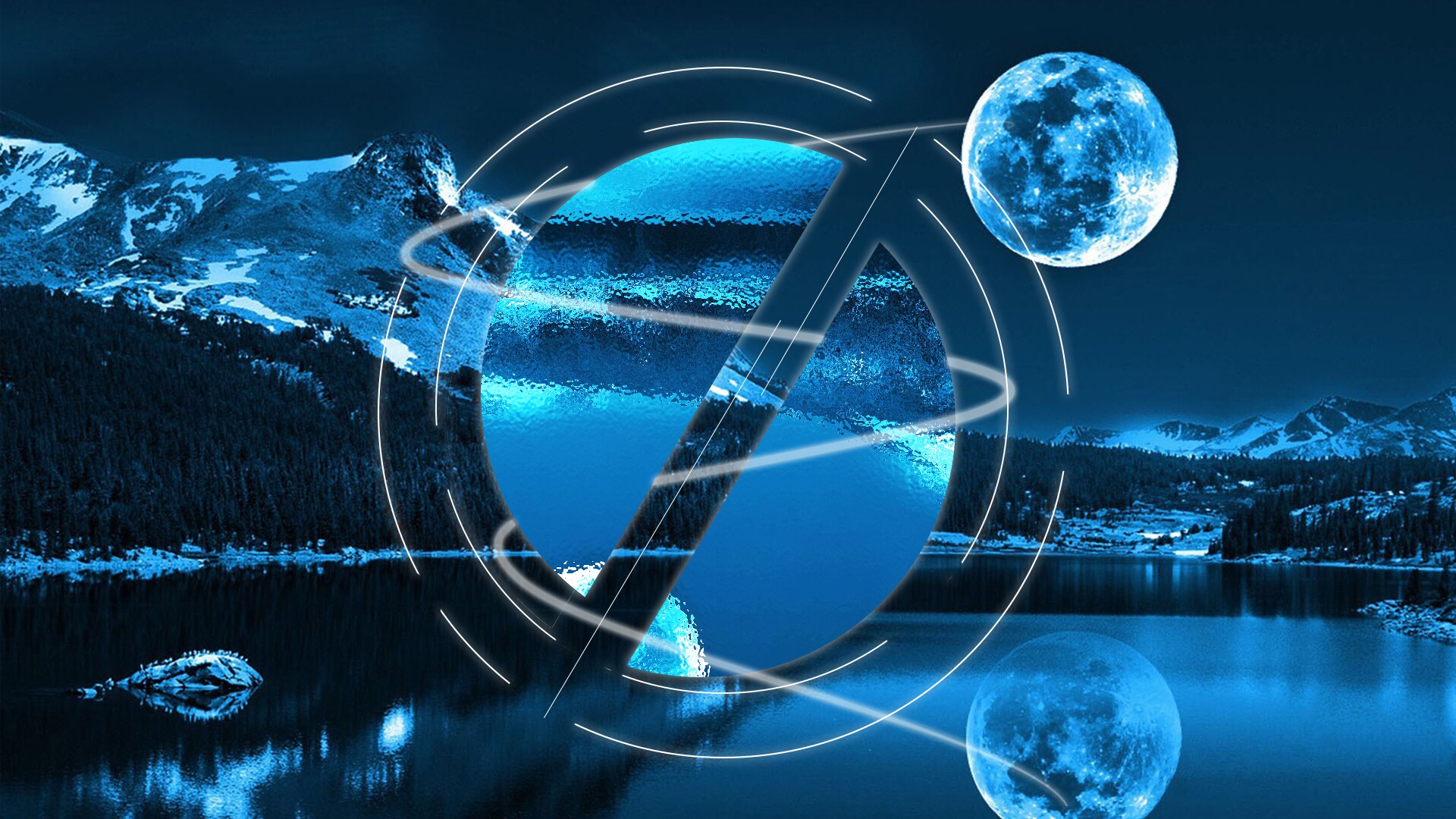 Download Lake Moon Night Landscape Artistic Polyscape HD Wallpaper