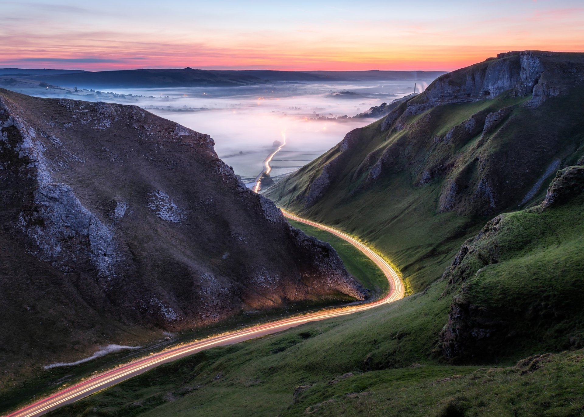 Download Landscape Fog Valley Road Photography Time Lapse HD Wallpaper